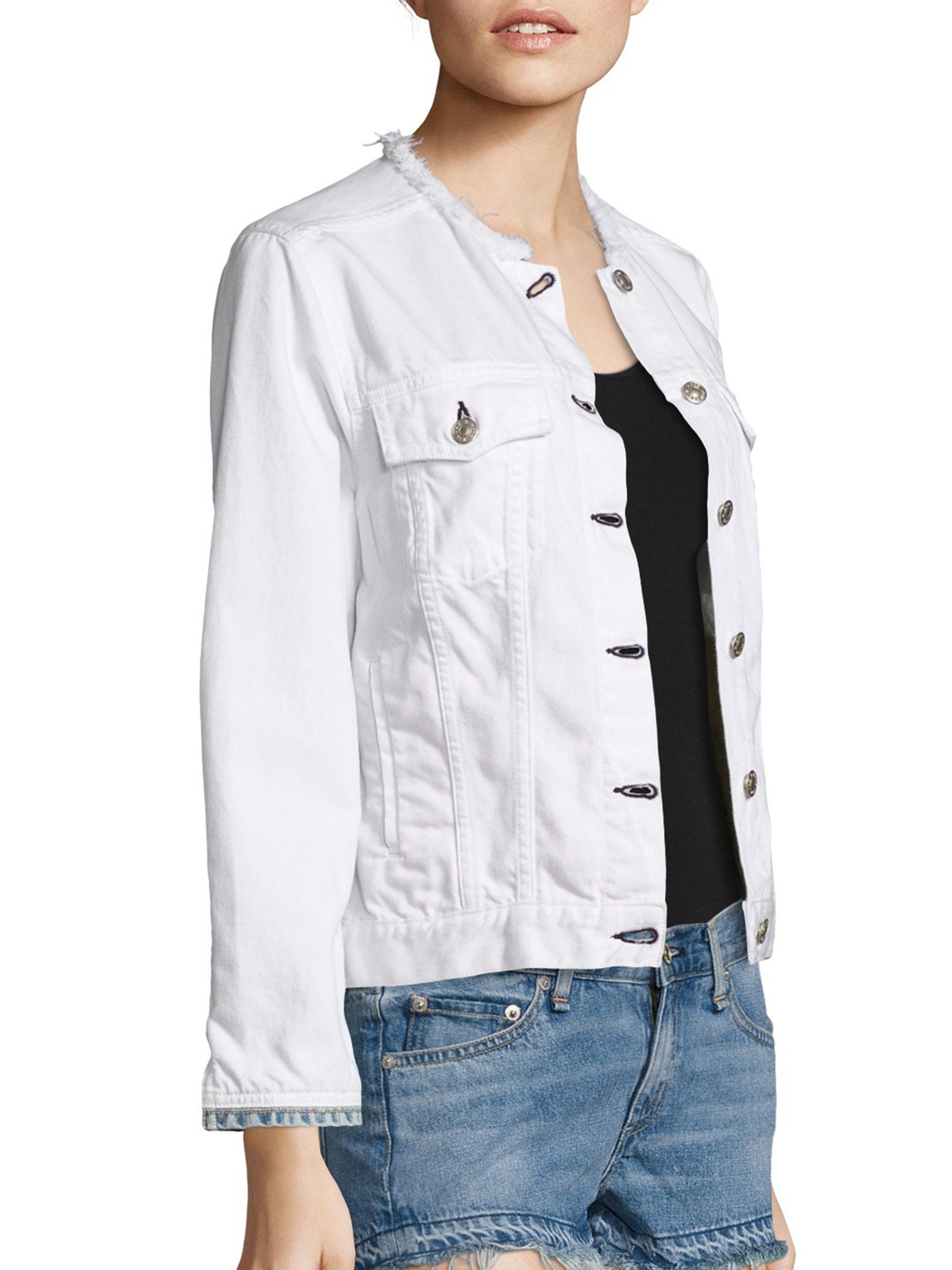 Lyst - Rag & Bone Frayed Collarless Denim Jacket in White Lyst - Rag & Bone Frayed Collarless Denim Jacket in White